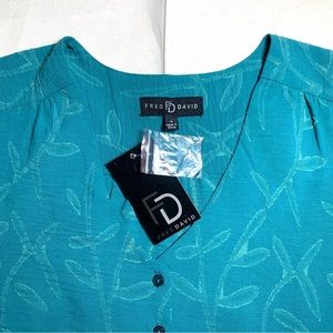 Fred David | Tops | Teal Tunic Blouse With Vine Pattern | Poshmark
